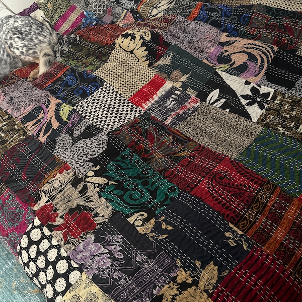 Bohemian Patchwork Quilt Kantha Quilt Handmade Vintage Quilts Boho King ...