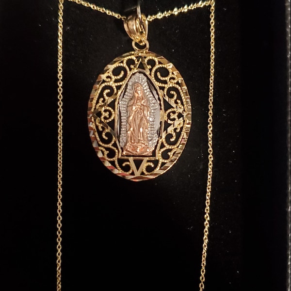 14k Solid Gold Our Lady of Guadalupe Necklace With Diamond Cut Finish ...