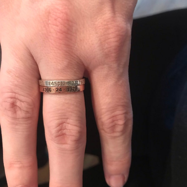 Custom Location Coordinates Ring • Dainty Coordinates Stackable Band ...