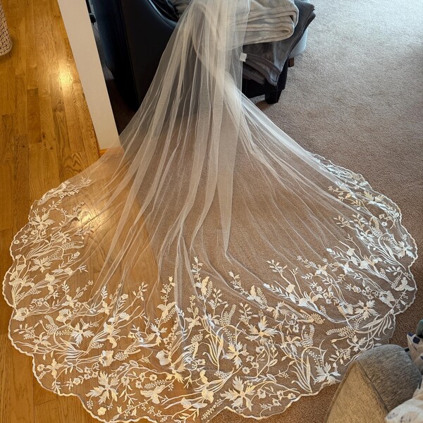 Mantilla Veil,vintage Veil,bridal Veil,lace Trim Veil,long Veil,blusher ...