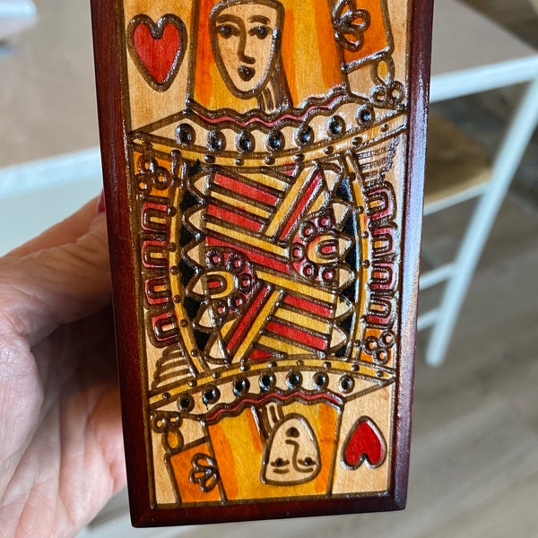 Wooden Playing Card Box for 2 Decks of Playing Cards, Queen of Hearts ...