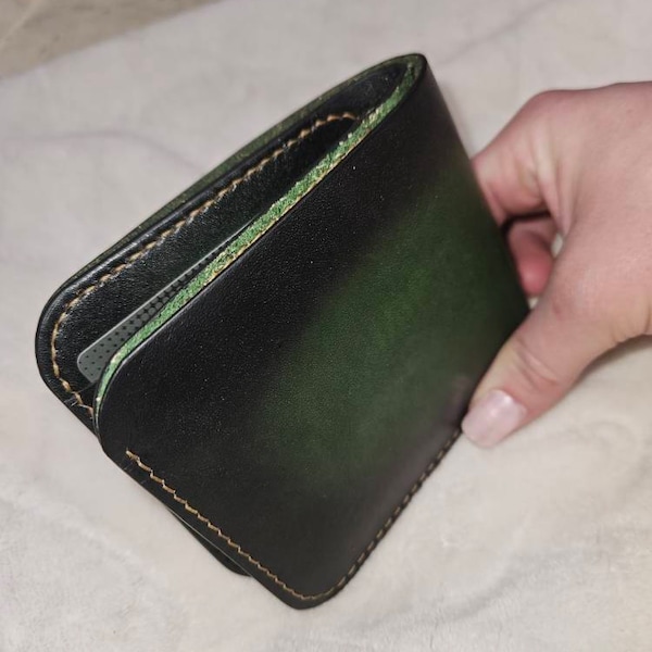 Handmade Green Leather Wallet , Bifold Leather Wallet, Classic Men ...