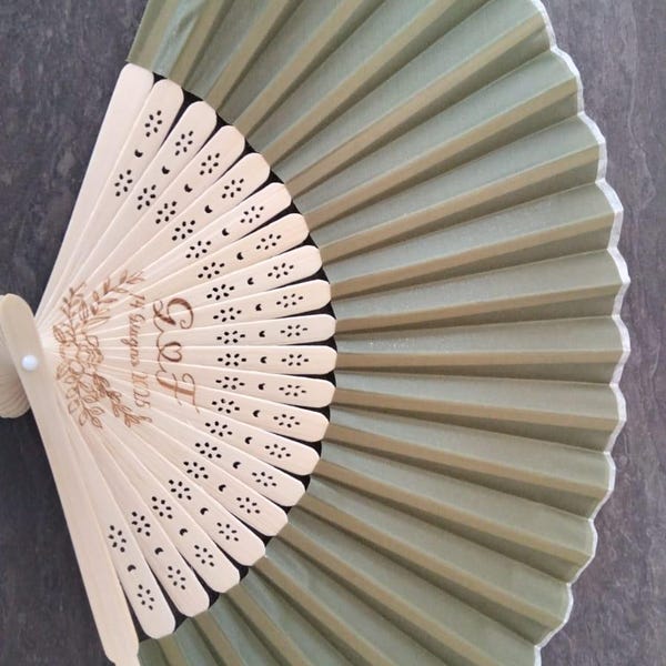 Personalized Custom Sage Green Fabric Fans Wedding Party Favors Gifts ...
