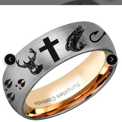 10mm Tungsten Deer Family Hunting Scene Ring, Beveled Black Tungsten ...
