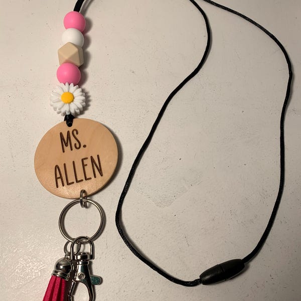 Boho Rainbow Daisy Beaded Teacher Lanyard, ID Badge Holder, Lanyard for ...