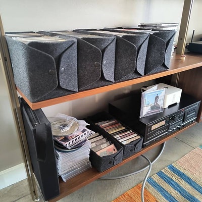 CD Box With Leather Handle, Felt Basket, CD Storage, Minimalist ...