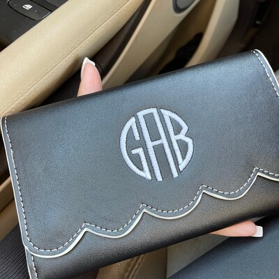 Monogram Scalloped Wallet Personalized Wallet Womens Vegan Leather ...