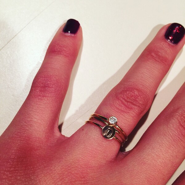 Personalized Gold Stacking Ring SET. Initial Ring. Gold Diamond Ring ...