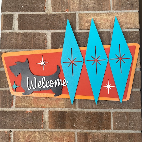 Welcome Sign, Atomic Dog Starburst Mid Century Handcrafted MCM ...