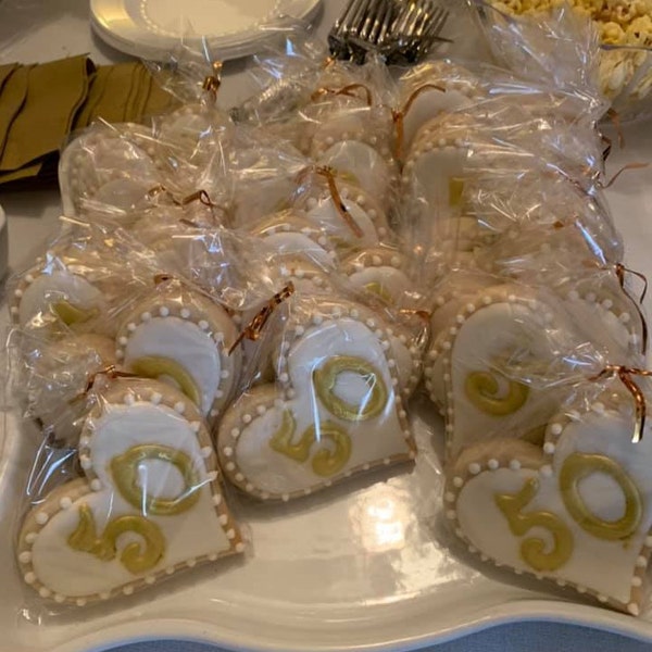 Gold 50th Anniversary Cookies With Hearts - Etsy