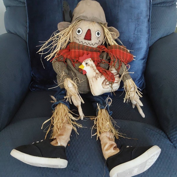 E-pattern Primitive Scarecrow Lenny With Corn, Sunflower, Crows, Big ...