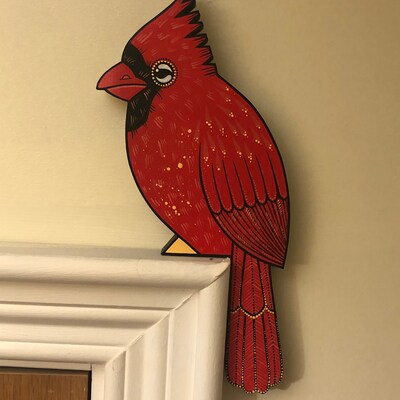 Cardinal Ornament Door Topper Unusual Home Decor Door Corner Decor Hand ...