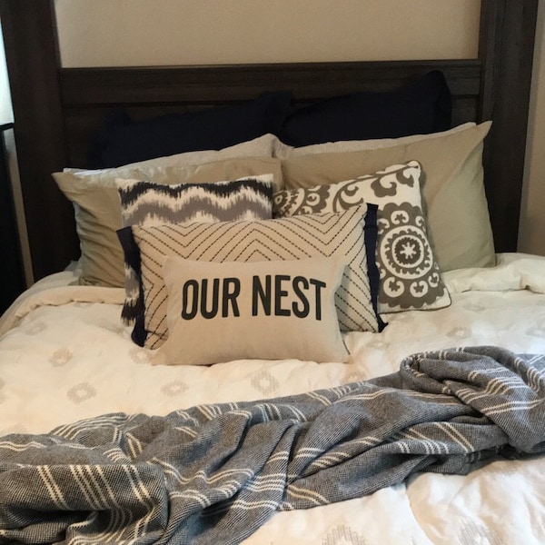 Our Nest Pillow | Rustic Linen Blend Throw Pillow - Etsy
