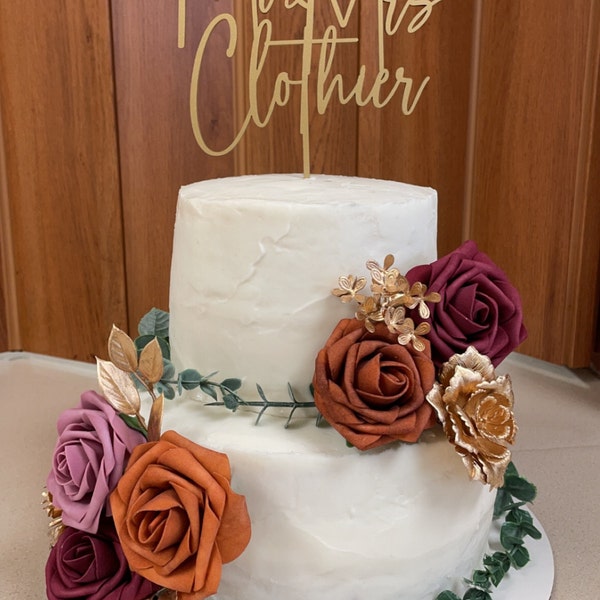 Burgundy, Blush, and Dusty Rose Floral Wedding Cake Decor - Etsy