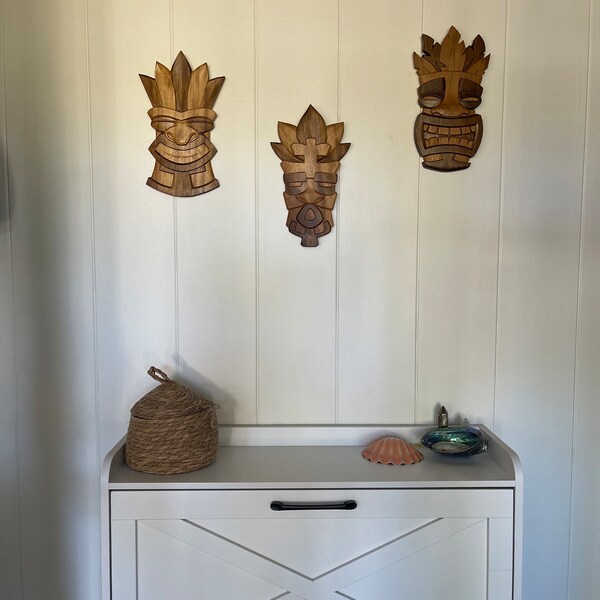 Tiki Decor Wood Mask Tiki Bar Decor Tiki Mask Wall Hanging Hawaiian Bar ...