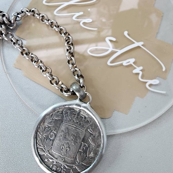 Old Coin Necklace, Silver European Coin Pendant Jewelry, Rolo Chain ...