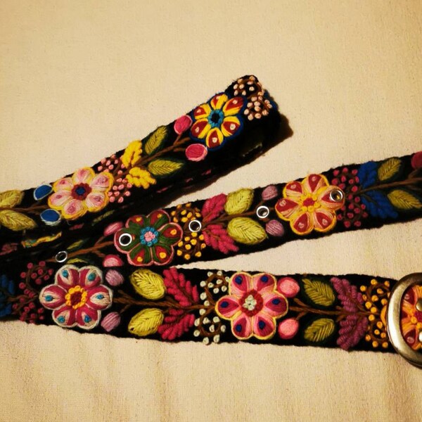 Hand Embroidered Belt Floral Colorful, Peruvian Embroidered Belts ...