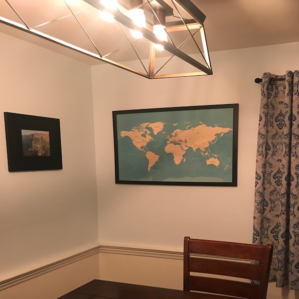 Push Pin World Map Framed- Turquoise World Map- Travel Map- World Map ...