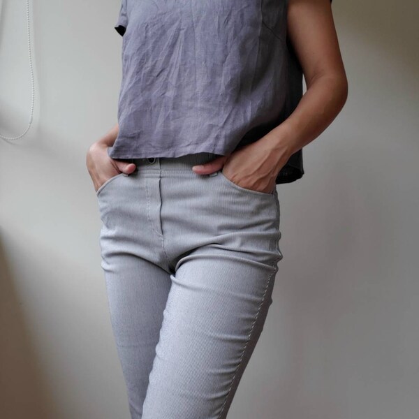 Linen Button Back Shirt AMELIA, Linen Crop Top, Linen Top Short Sleeves ...