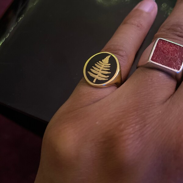 Black Enamel Fern Ring, Fern Signet Ring, Personalized Gifts, Custom ...