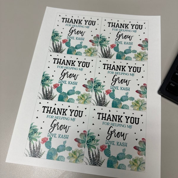 Cactus Teacher Appreciation Favor Tags Thank You for Helping Me Grow ...