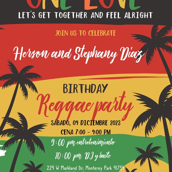 Editable Reggae Birthday Invitation, Reggae First Birthday Party Invite ...