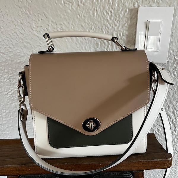 Grey Leather Saddle Bag Leather Shoulder Bag Blue Color Leather