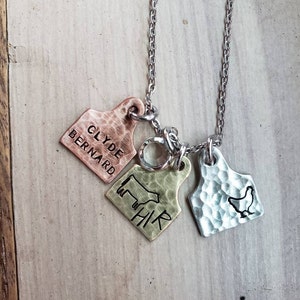 Textured Tiny Ear Tag, Mixed Metal Tag, Multiple Ear Tags, Cow Necklace ...