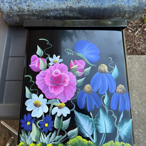 Burgundy Roses Mailbox, Hand Painted, UV Resistant, Horizontal Medium ...