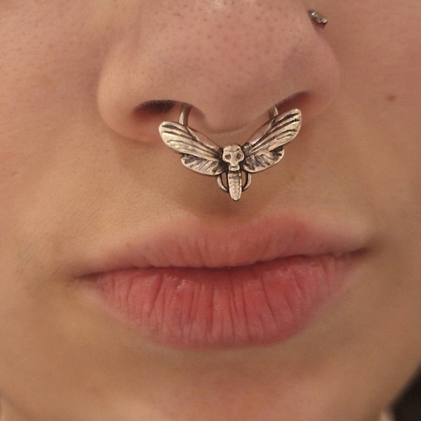 16G Skull Bird Septum Ring/dead Moth Hinged Segment Septum Jewelry ...