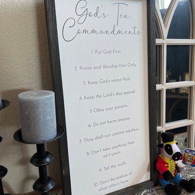 The Ten Commandments Sign Wood Framed Canvas Sign Inspirational Sign ...