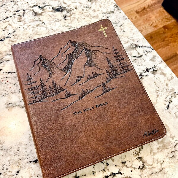 Pine Tree Mountain Leather Bible Personalized Leather Bible Cover ...