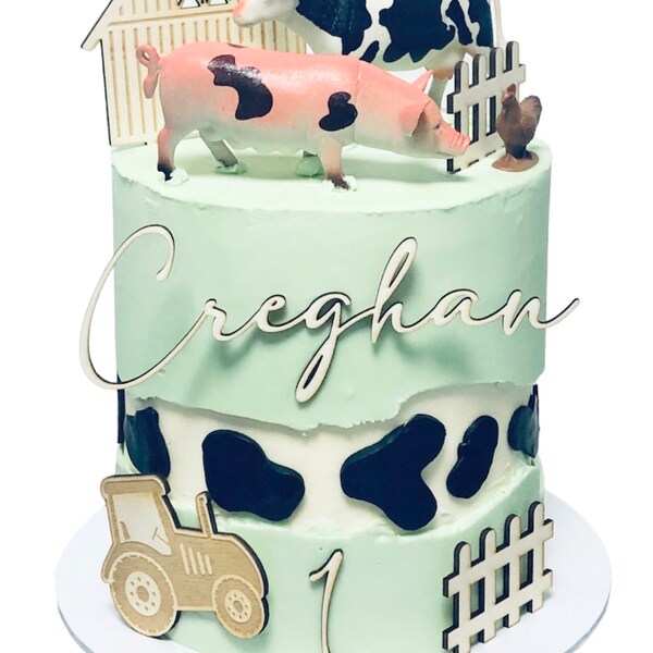 Farm Cake Topper Set Farm Yard Farm Party Birthday Wooden Cake Topper ...