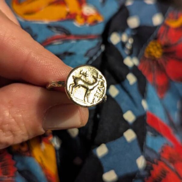 Virgin Mary Blue Intaglio Gold Ring 24K Gold Plated 925 Sterling Silver ...