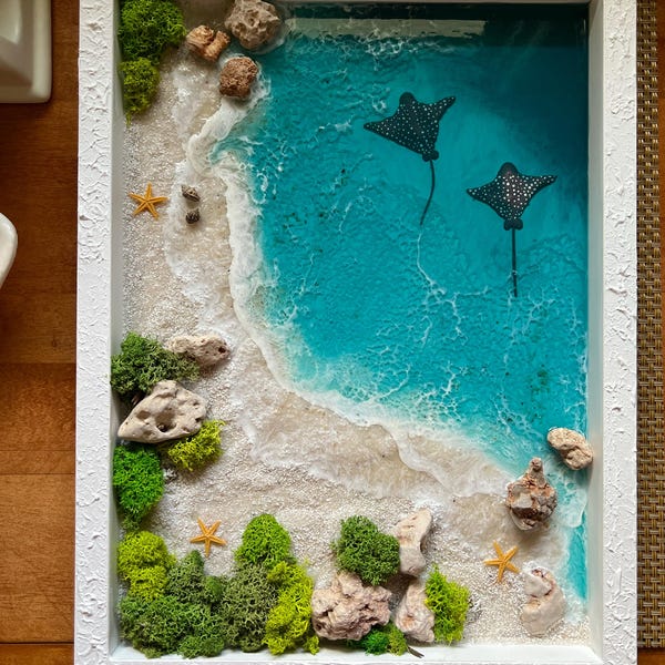 Large Ocean Themed Resin Wall Art, 3D Realistic Epoxy Wave, Ocean ...