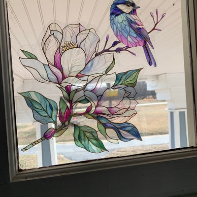 Dandelion Stained Glass Window Cling Dandelion Window Film Suncatcher ...