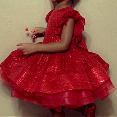 Cameron Dress Red. Red Fluffy Baby Girl Dress, Knee Length Red Toddler ...