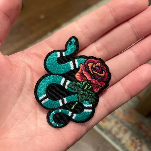Snake With Rose Embroidered Iron on Patch - Etsy