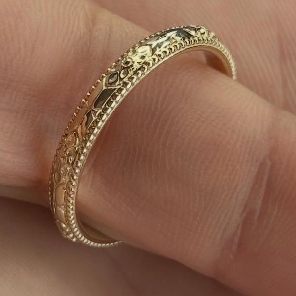 Vintage Blue Ring Cushion Cut Floral Ring 10k Solid Yellow Gold Ring ...