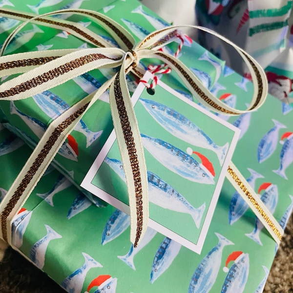 Fish Christmas Wrapping Paper. Mackerel Christmas Wrapping Paper. Fish ...