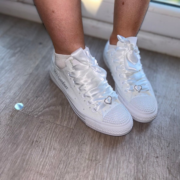 Name Personalised Wedding Bridal Custom Converse, White Pearl Converse, Wedding Sneakers for ...