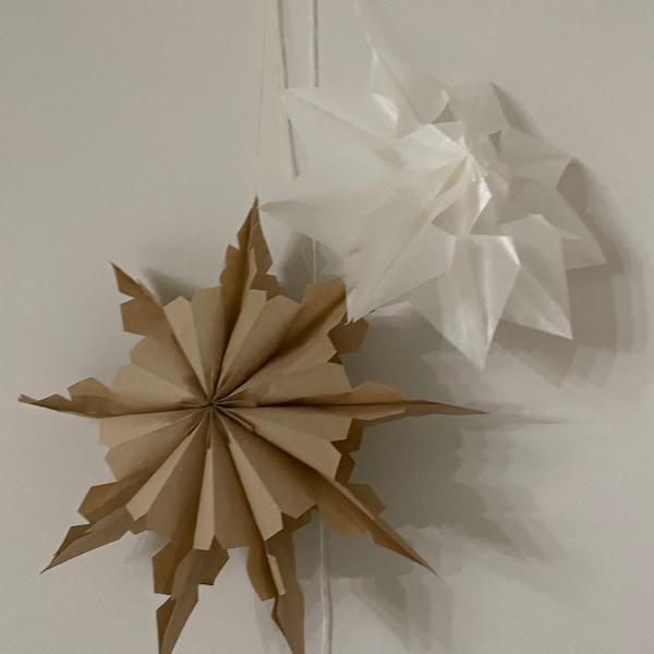Kraft Paper Star Snowflakes Set of 3/handmade, Paper Ornament/paper Bag ...