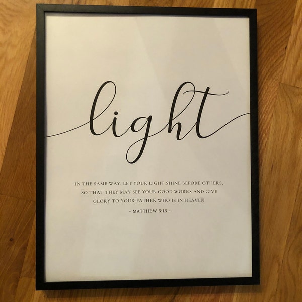 Matthew 5:16 Let Your Light Shine Minimal Bible Verse Poster, Modern ...