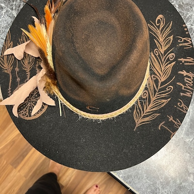 Custom Hand Burned Hat Hand Burned Wide Brim Hat Custom Branded Hat ...