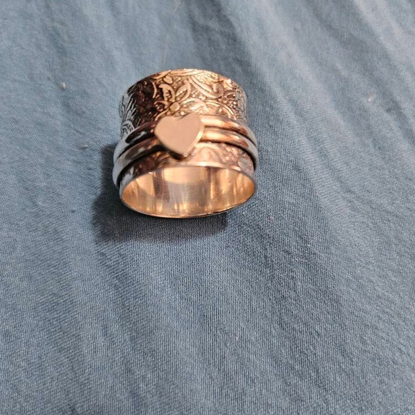 Sterling Silver Heart Spinner Ring: Handmade Meditation Jewelry - Etsy
