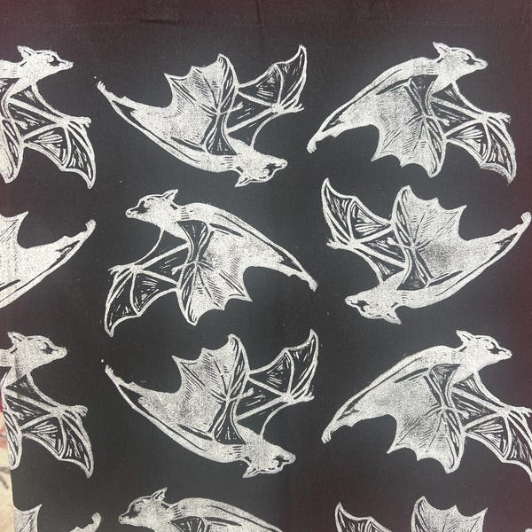 Hand Printed (block Print/linocut) Cotton Tote Bag With All Over Bats ...