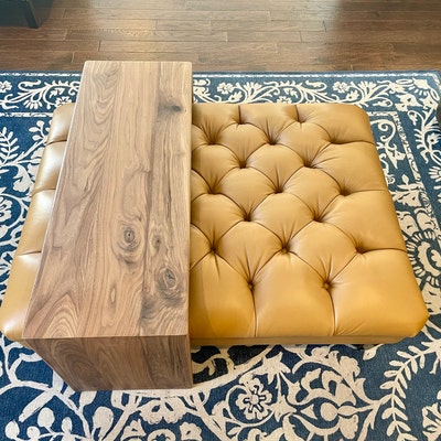 Ottoman Coffee Table on Wheels, Walnut Custom Ottoman Tray, Solid Wood ...