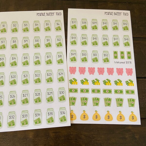 Savings Challenge Planner Stickers - 52 Week Money Challenge Calendar ...