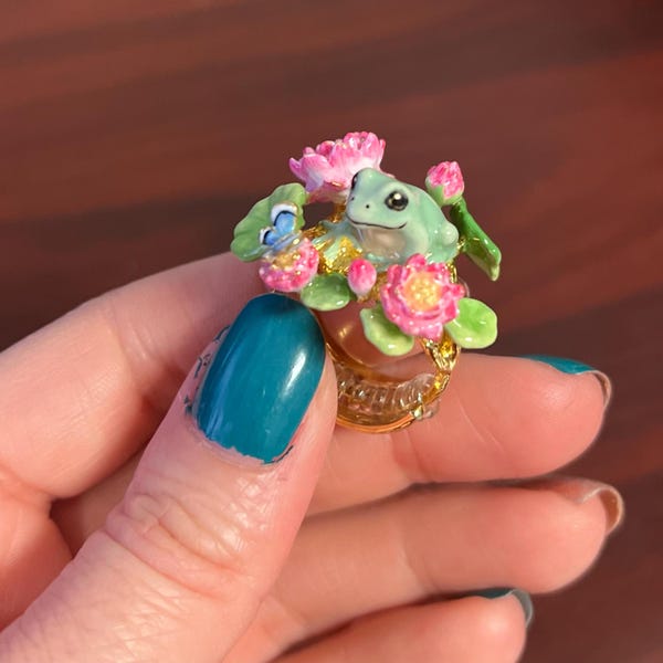 Frog Melody Ring, Frog Ring, Frog Jewelry, Dainty Frog Ring, Enamel ...