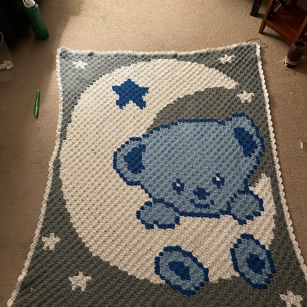 C2C Bear on the Moon Baby Crochet Pattern / C2C Baby Blanket / C2C Baby ...